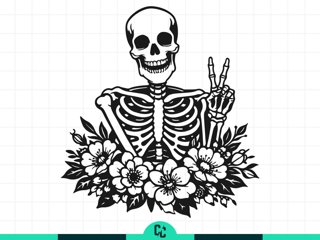 Floral Skeleton Peace Sign Svg, Skeleton With Flowers Svg, Human ...