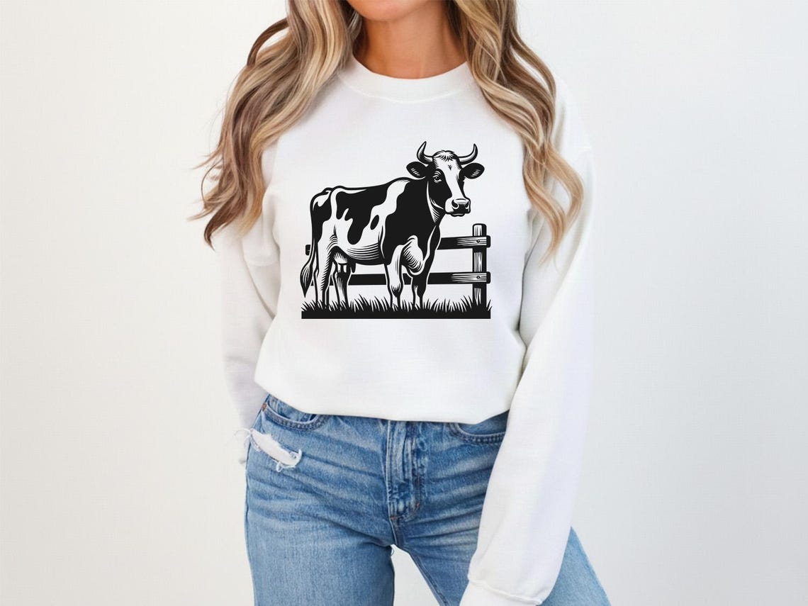 Cow and Fence Svg, Farm Animal Svg, Holstein Cow Shirt Design, Farm ...