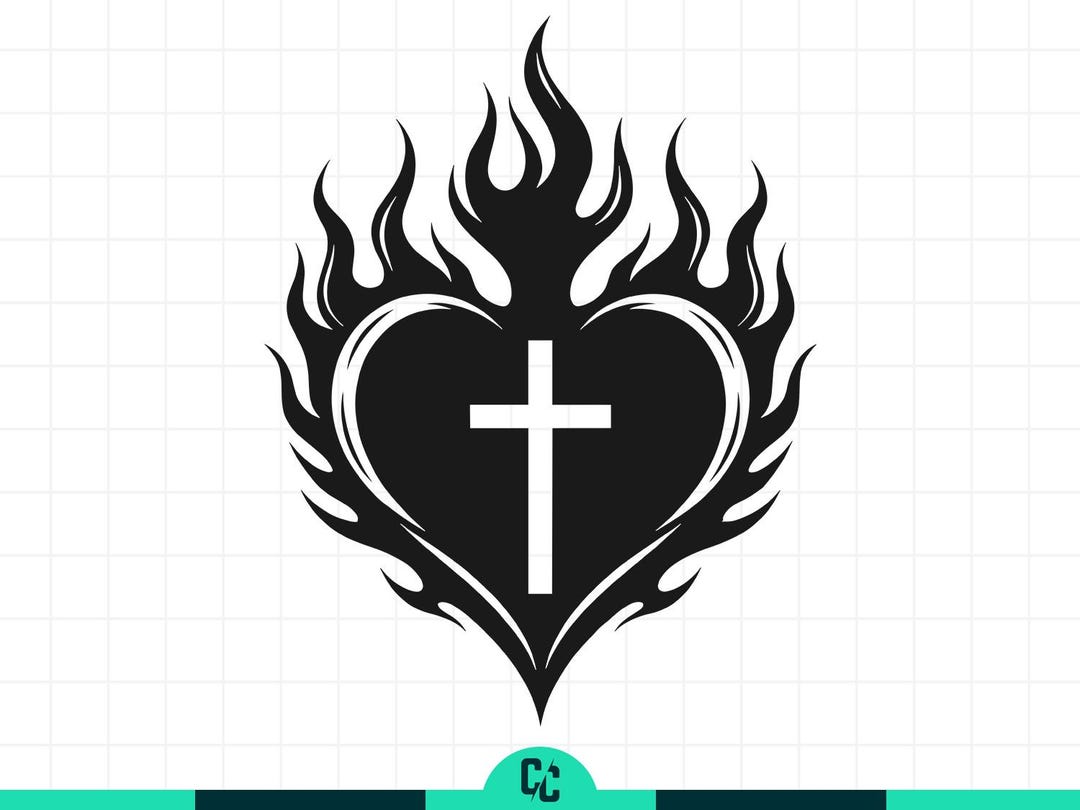 Sacred Heart of Jesus Svg, Png, Flaming Heart With Cross, Christian ...