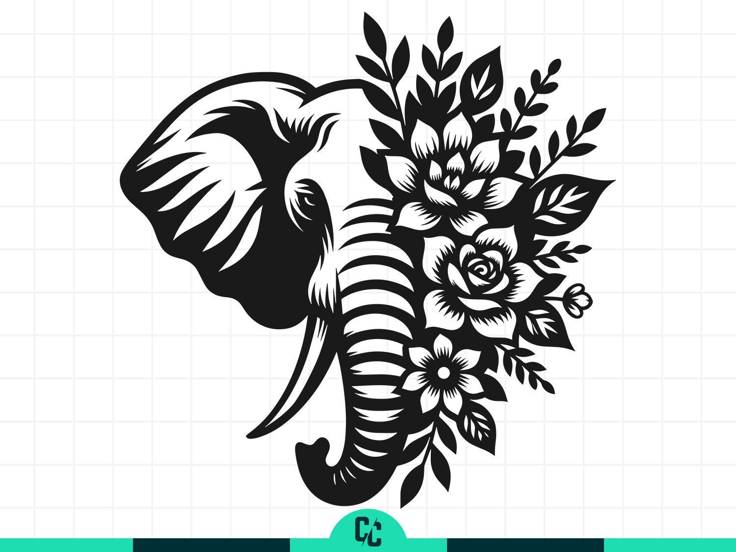 Floral Elephant SVG PNG, Elephant Svg, Cute Animal Svg, Floral Animal ...