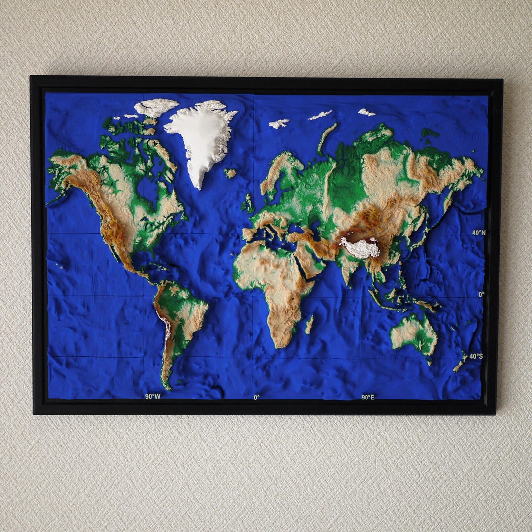 3D World Map-a3 Map of the World With Topography and Bathymetry - Etsy UK