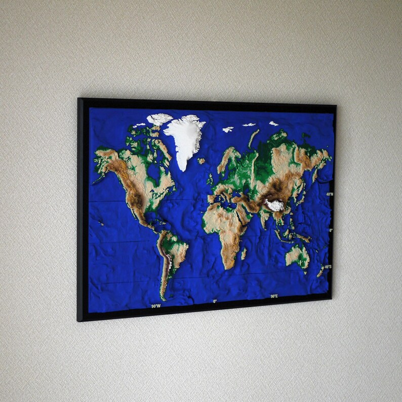 MAPA TOPOGRAFÍA MUNDIAL 3D para Decoración - Mapa Batimétrico Colgante ...