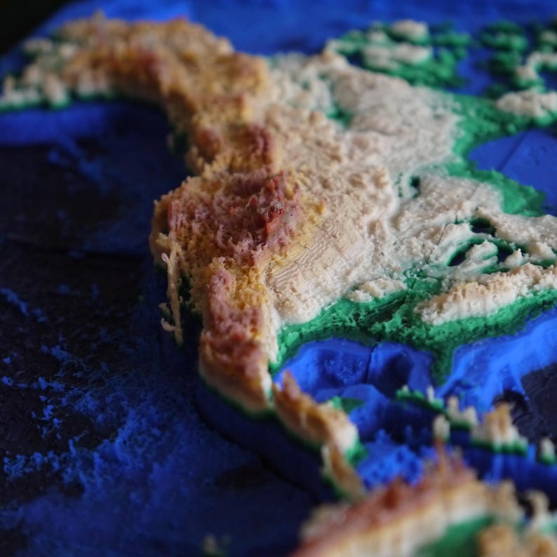 3D World Map With Antarctica – Raised Relief Topographic Earth Wall Art ...