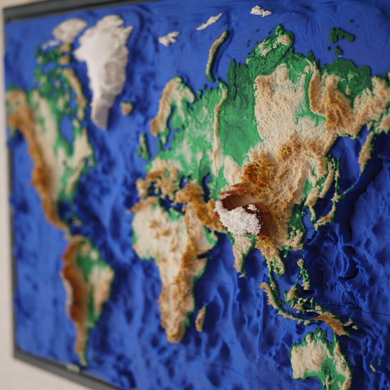 3D World Map-a3 Map of the World With Topography and Bathymetry - Etsy UK