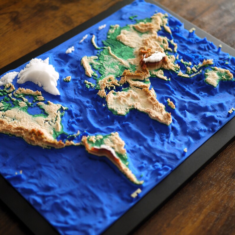 3D Map A4 World Map With Topography and Bathymetry - Etsy Canada