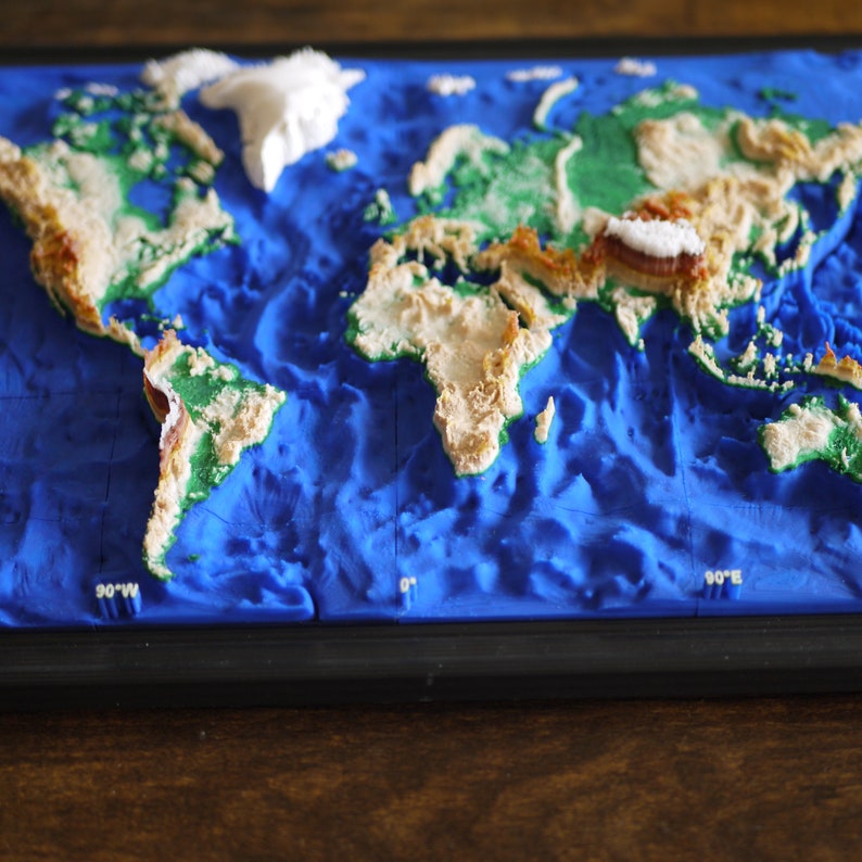 Mapa Mundial 3D-B5 Mapa del mundo con topografía y batimetría - Etsy México