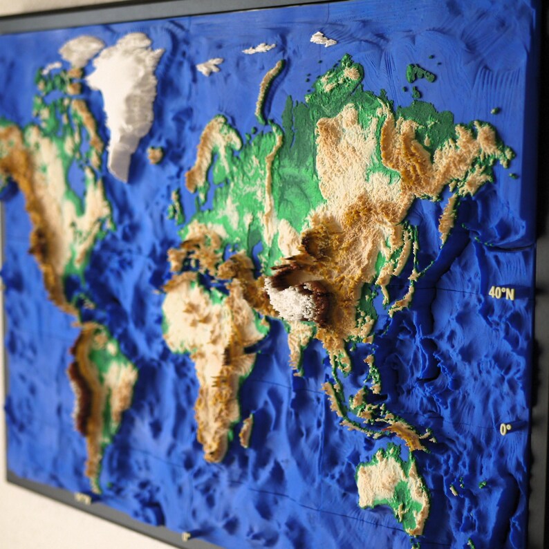 3D WORLD TOPOGRAPHY MAP for Decoration - A2 Size Planet Earth ...