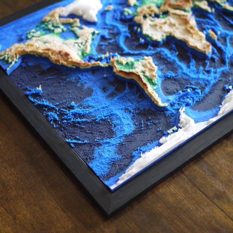 3D World Map With Antarctica – Raised Relief Topographic Earth Wall Art ...