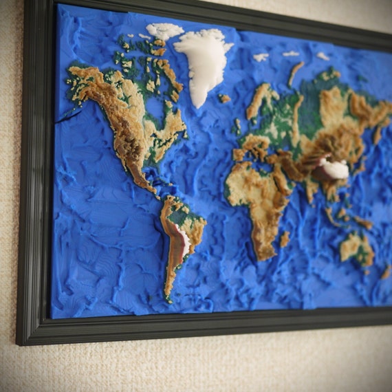 Mapa del mundo 3D Mapa del mundo con topografía y batimetría - Etsy México