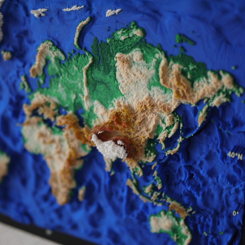 3D Map - A4 World Map With Topography and Bathymetry - Etsy