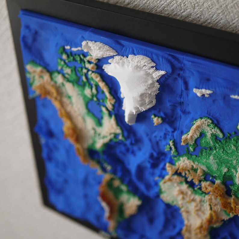 3D Map - A4 World Map With Topography and Bathymetry - Etsy Canada