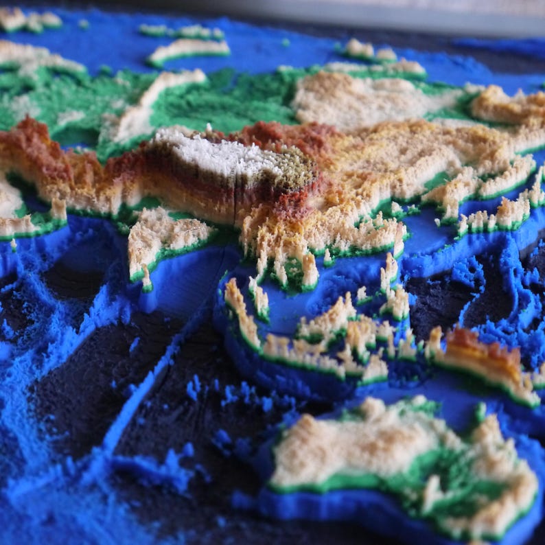 3D World Map With Antarctica – Raised Relief Topographic Earth Wall Art ...