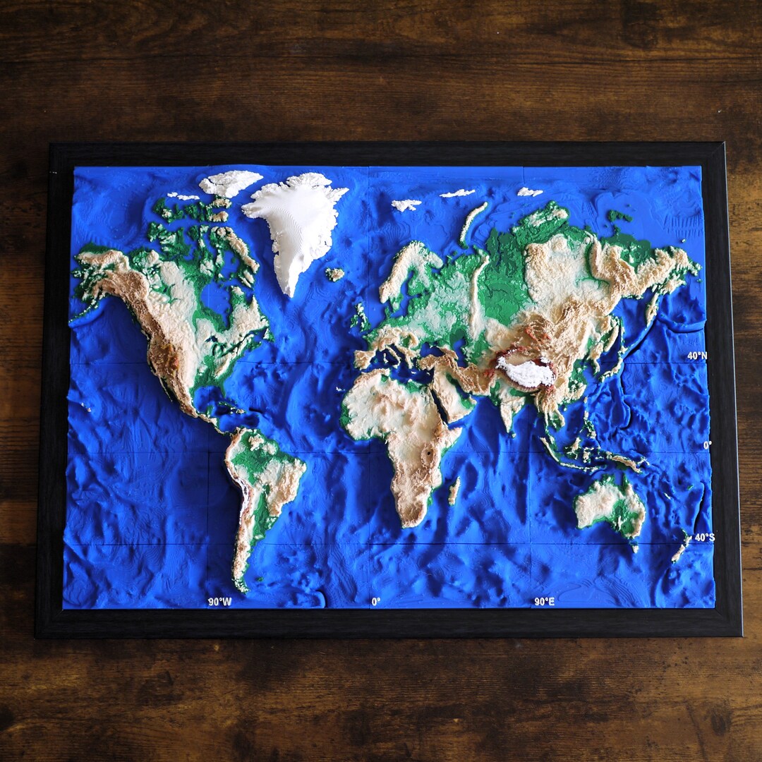 3D World Map-a3 Map of the World With Topography and Bathymetry - Etsy