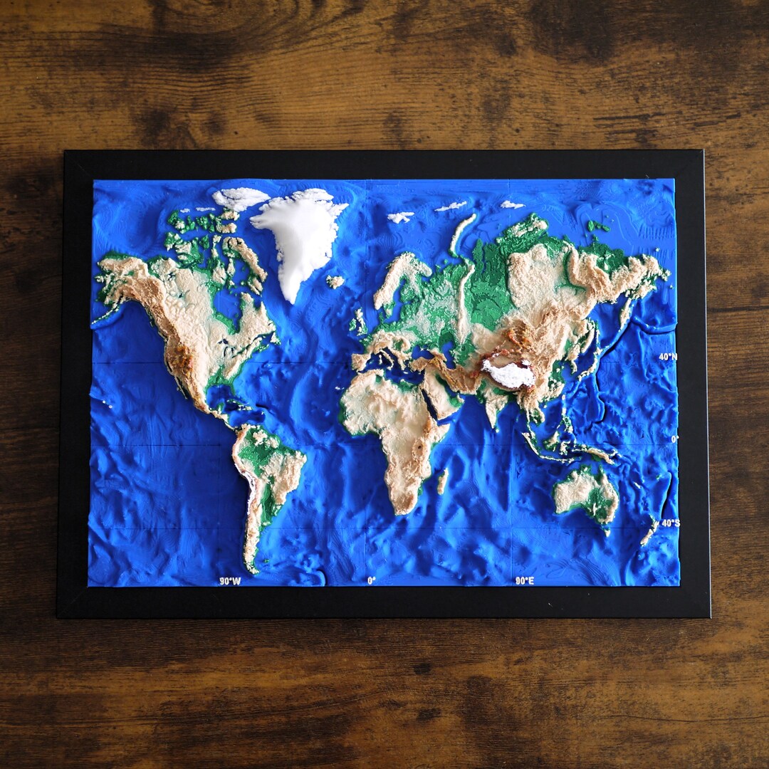 3D Map A4 World Map With Topography and Bathymetry - Etsy
