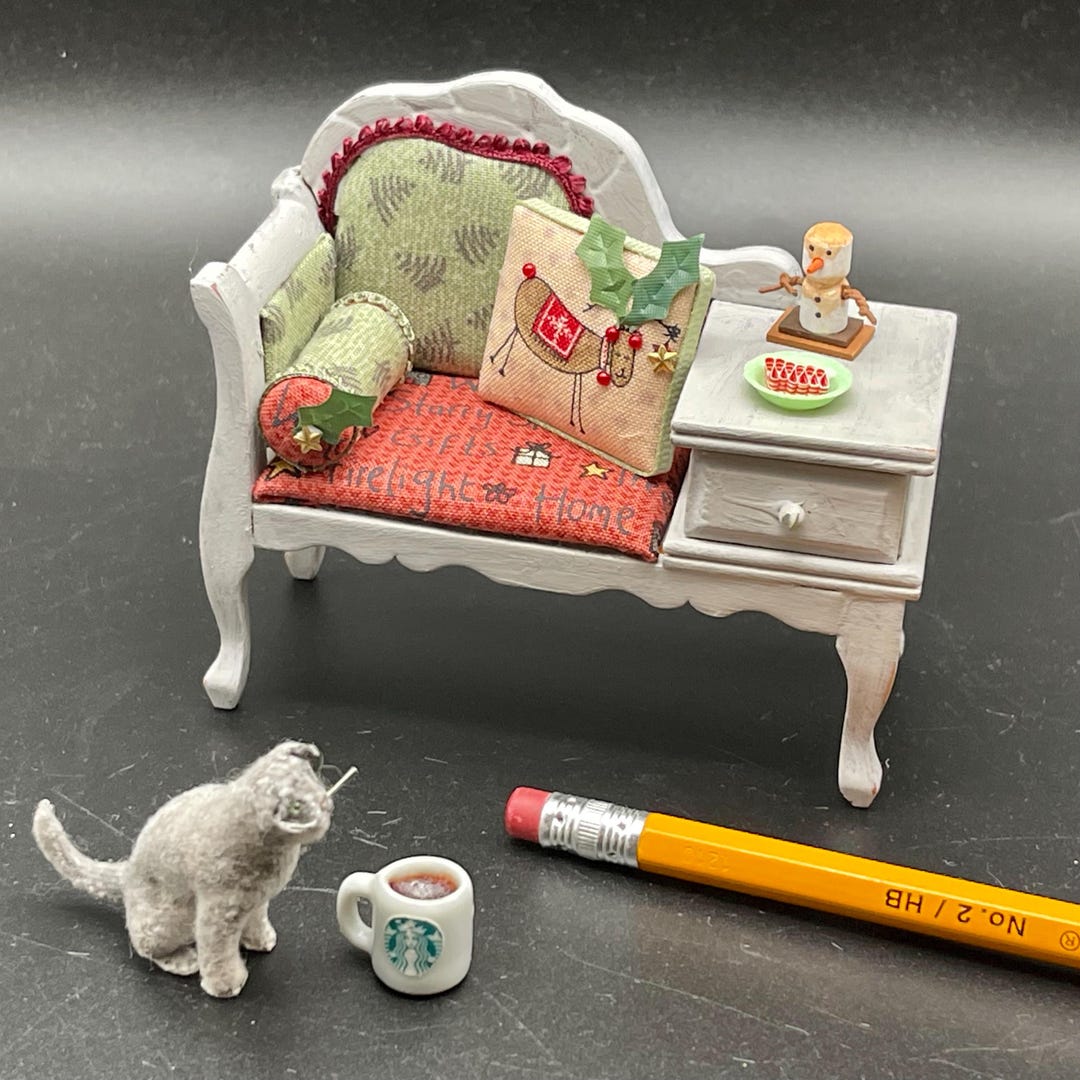 NEW Rudy Sweet Dollhouse Christmas Miniature Settee / Telephone Table ...