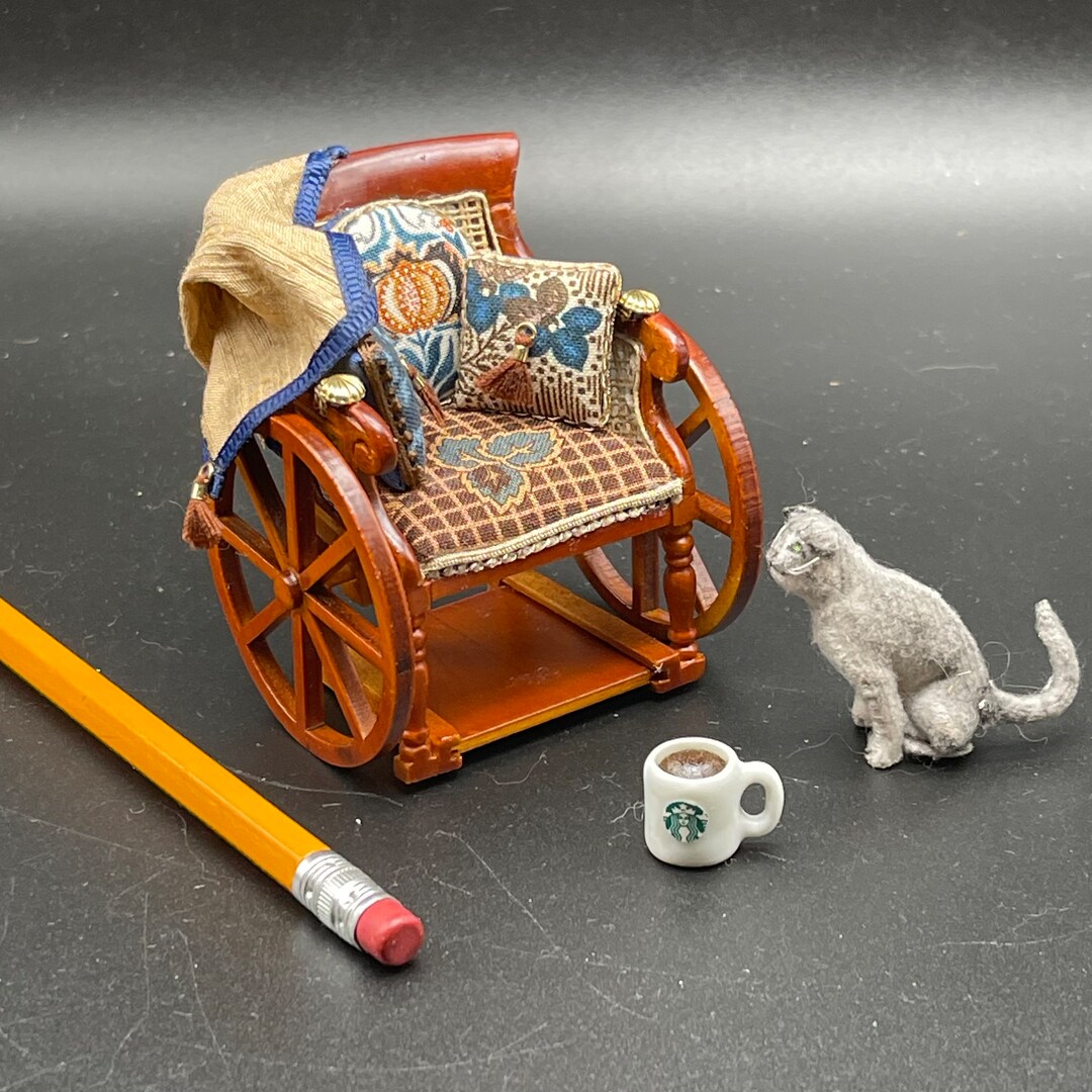 Helena - Dollhouse Miniature Wheelchair With Three Coordinating Pillows ...