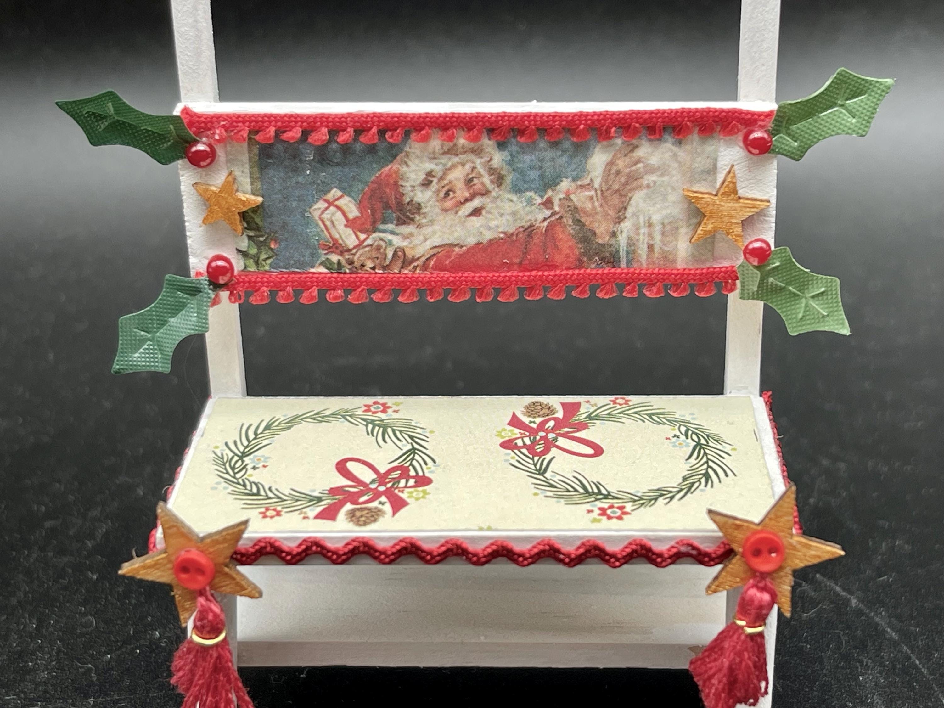Minnie - Dollhouse Miniature Hall Christmas Bench With Decoupage - Etsy
