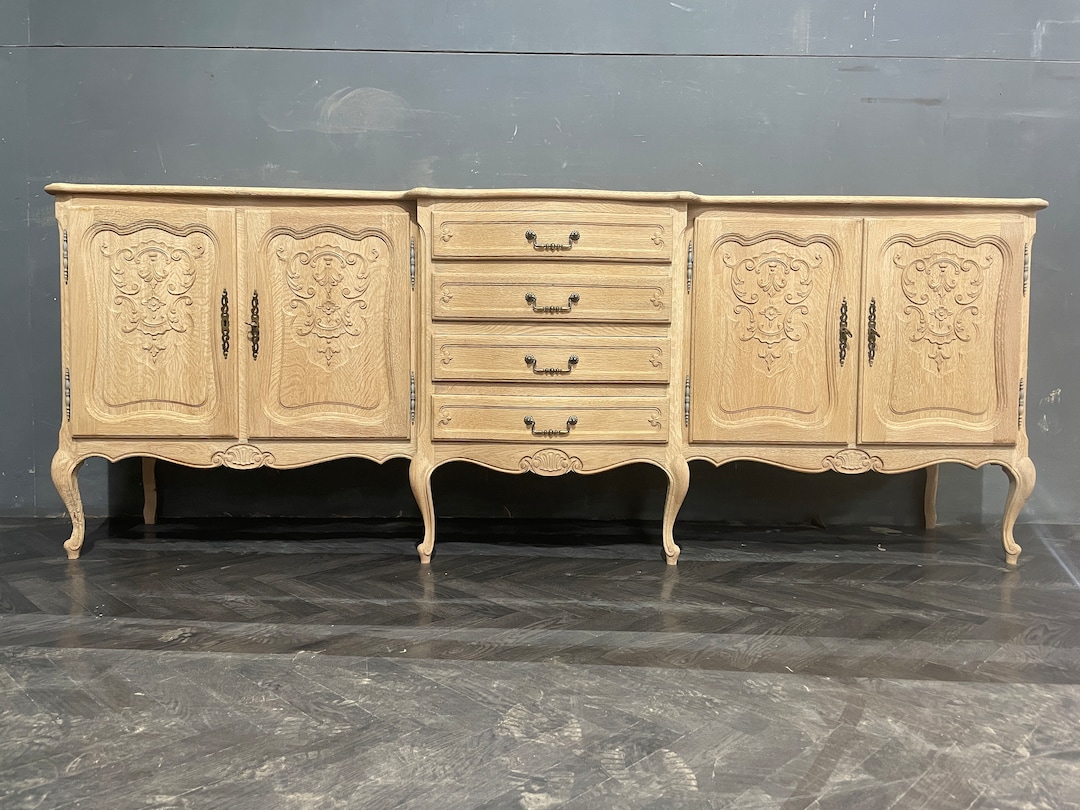 Vintage Carved Ornate French Rustic Oak Sideboard Buffet 4 Door 4 ...