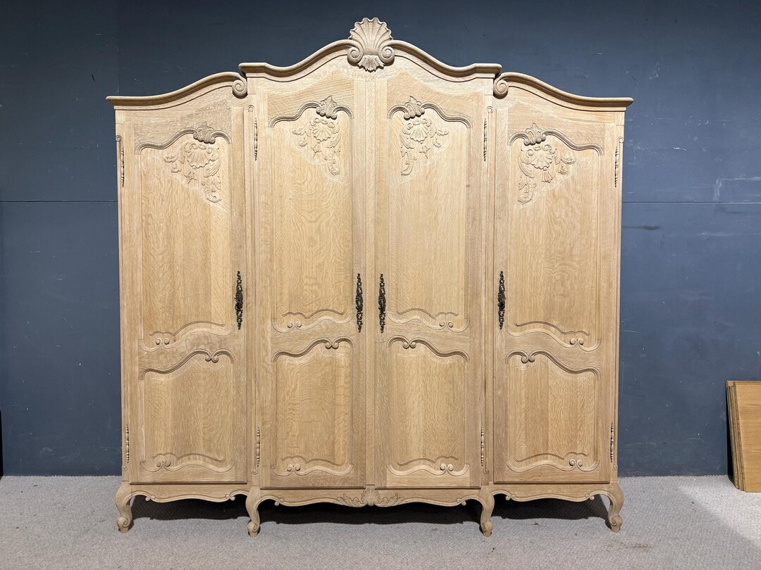 Vintage Rustic Ornate French Oak 4 Door Armoire Breakdown Wardrobe for ...
