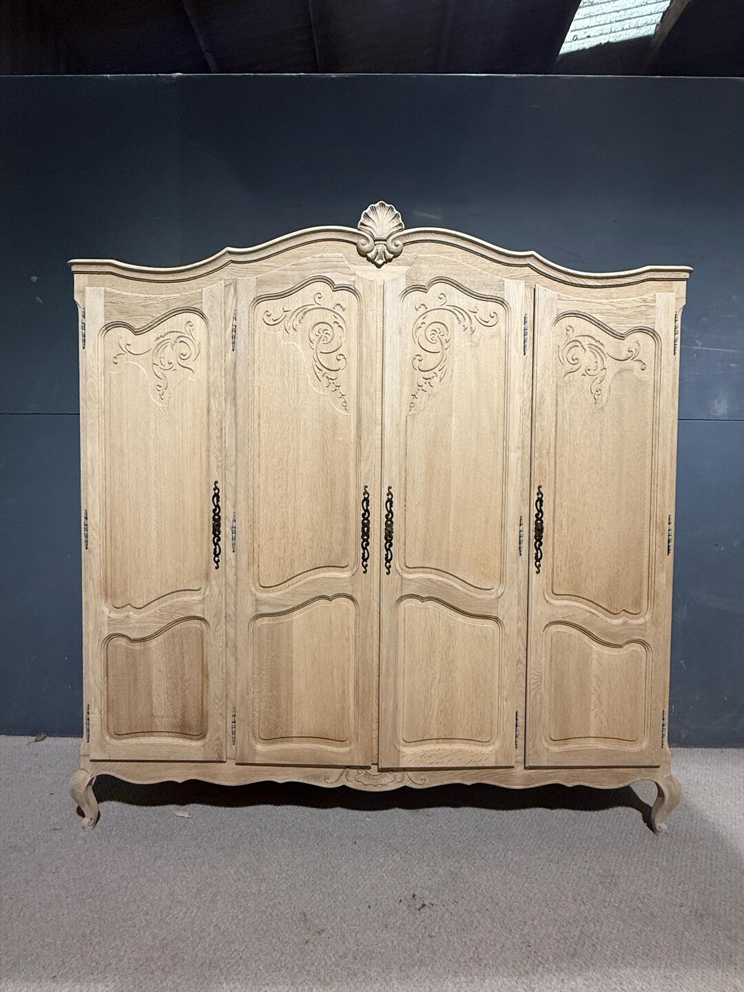 Vintage Rustic French Oak Ornate 4 Door Armoire Breakdown Wardrobe for ...