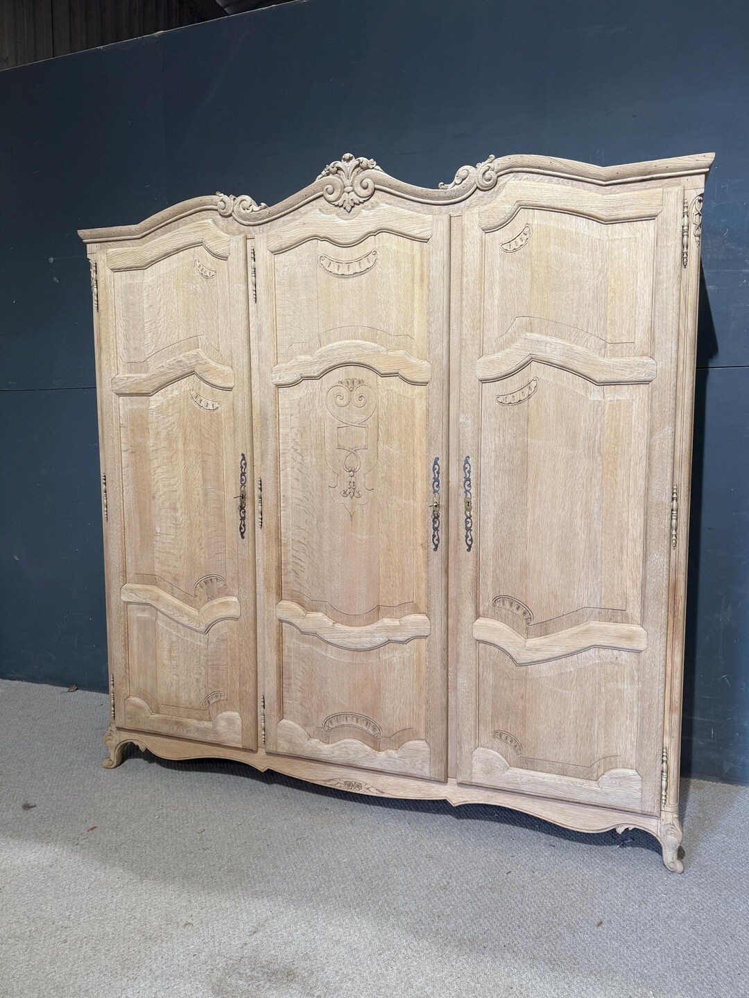 Vintage Rustic French Oak Ornate 3 Door Armoire Breakdown Wardrobe for ...