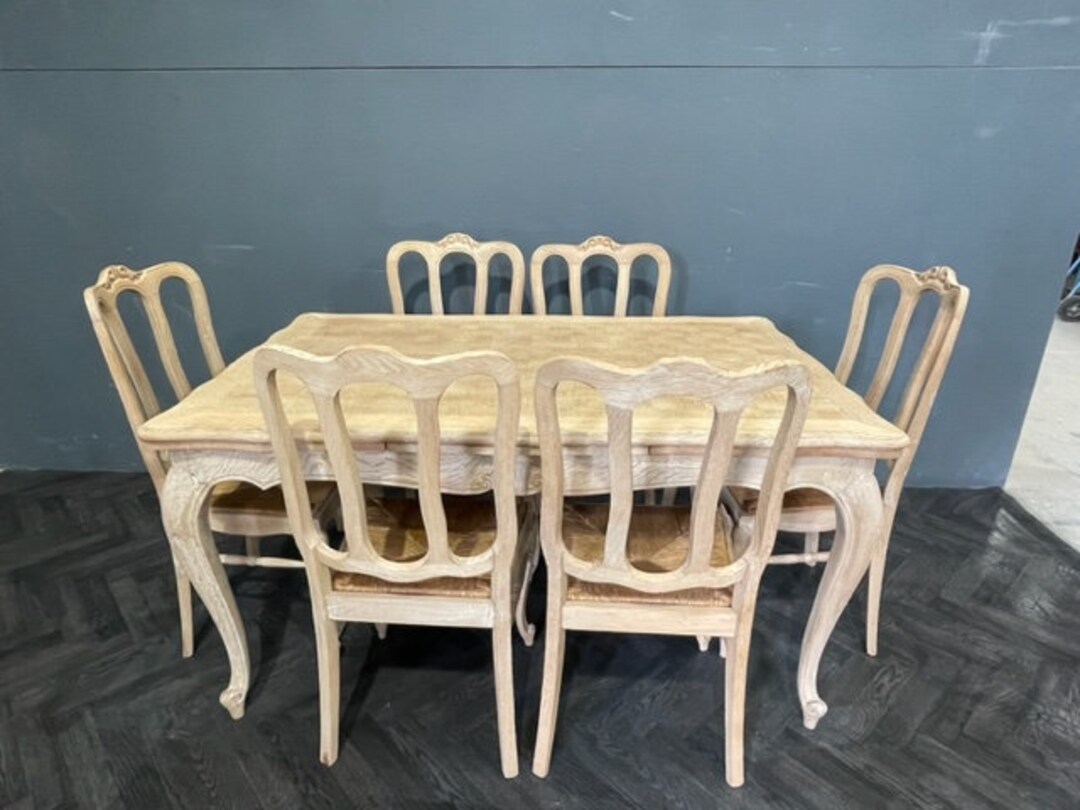 Vintage French Rustic Oak Ornate Dining Table With 6 Chairs Extending ...