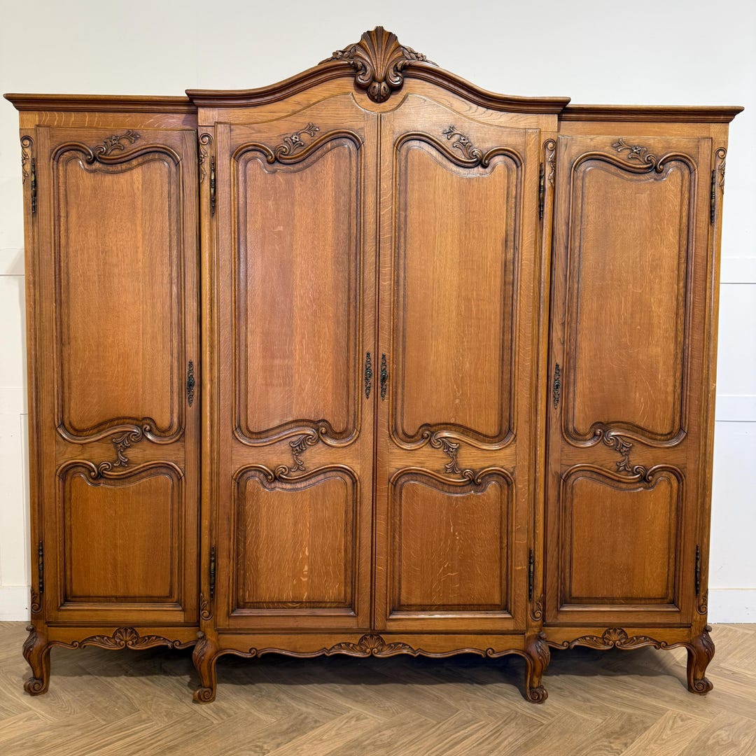 Vintage French Dark Oak 4 Door Armoire Breakdown Wardrobe for Easy ...