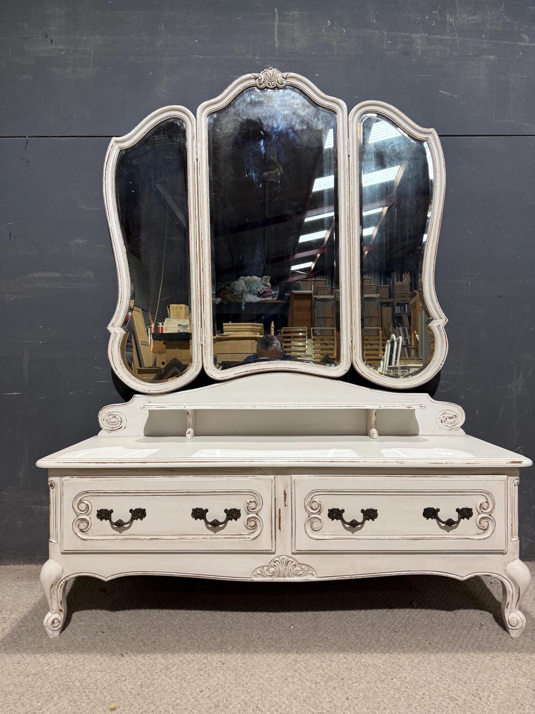 Vintage Painted French Low Dressing Table 2 Drawers & 3 Way Mirror - Etsy
