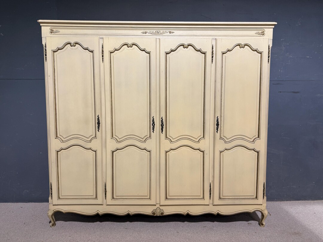 Vintage Original Painted French 4 Door Flat Top Armoire Breakdown ...