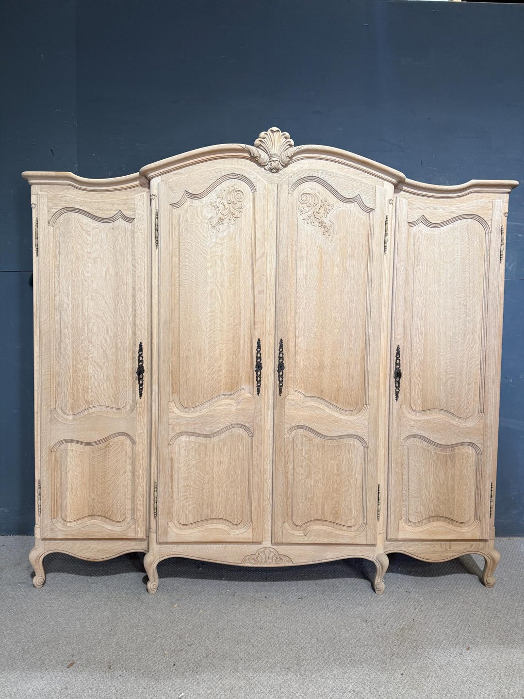 Vintage Rustic French Oak Ornate 4 Door Armoire Breakdown Wardrobe for ...
