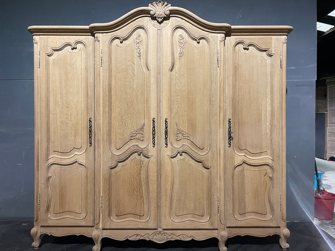 Vintage Rustic French Oak Ornate 4 Door Armoire Breakdown Wardrobe for ...