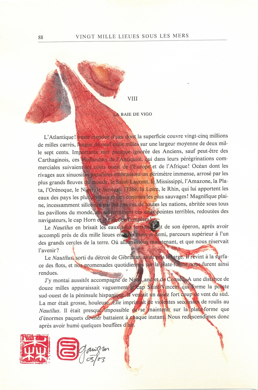 Original Squid Gyotaku Color Paintings on the Real Pages of - Etsy