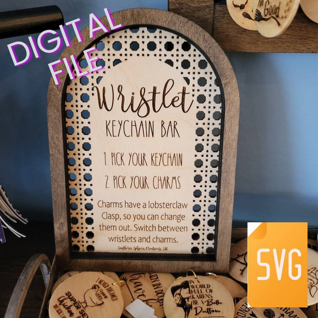 Wristlet Bar Rattan Framed Sign Keychain Bracelet Laser GLOWFORGE File ...