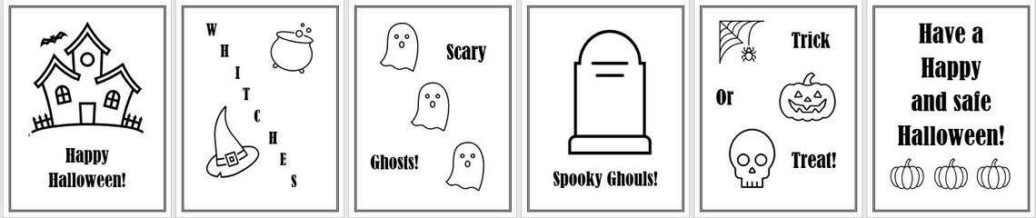 6 Page Halloween Themed Printable Coloring Pages for Children - Etsy