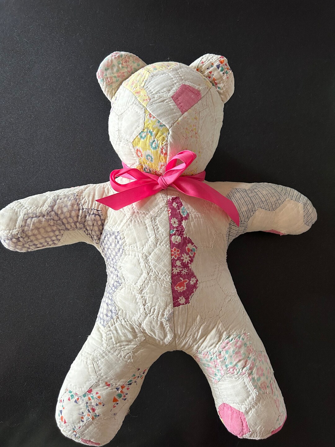 Vintage Handmade Teddy Bear Made From Hand Pieced Hexagon Quilt - Etsy
