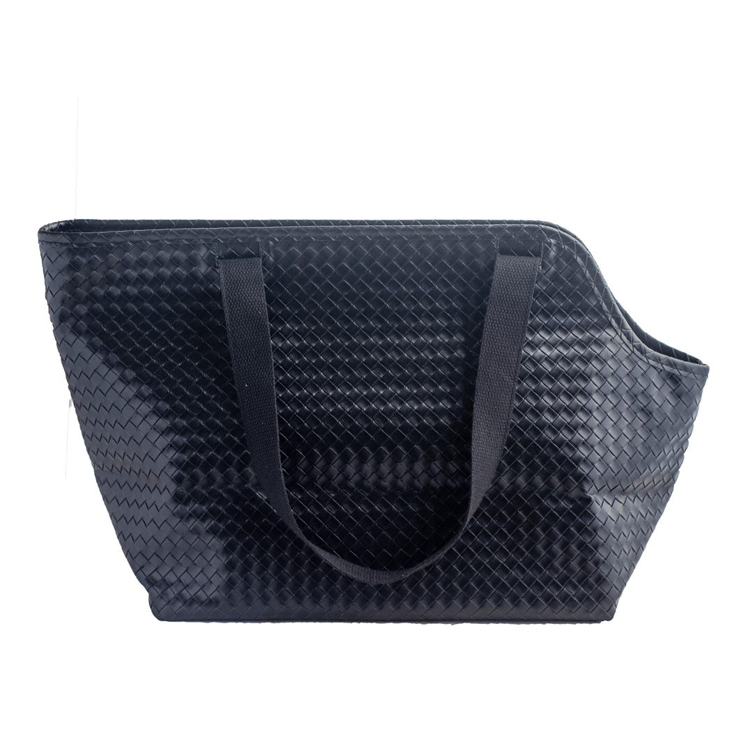 Black Woven Vegan FAUX Leather Dog Carrier Purse, Small Dogs & Puppies ...