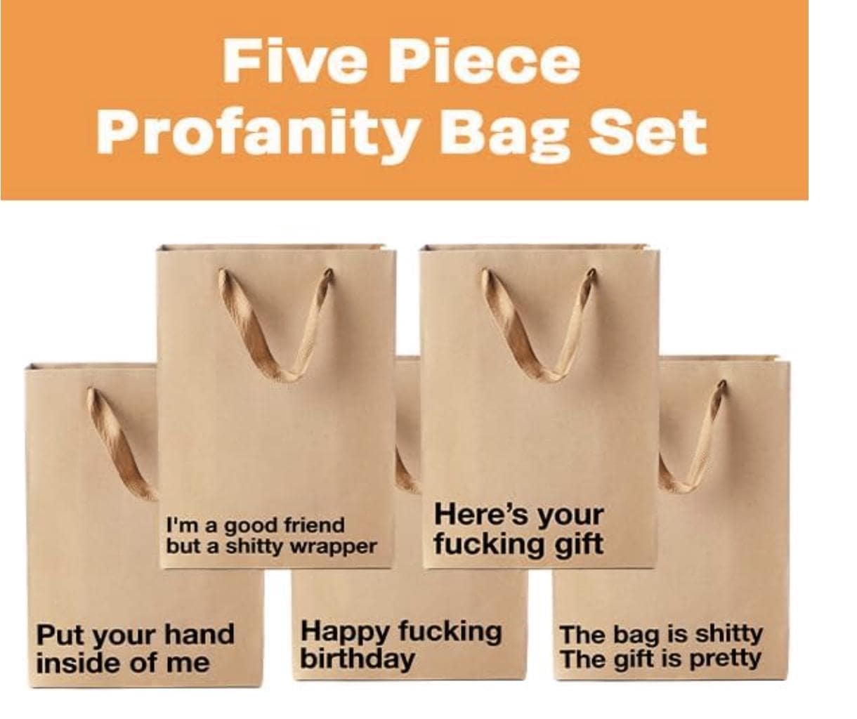 5 Piece Gift Bag Set, Funny Gift Bag Set, Gag Gifts, , White Elephant ...