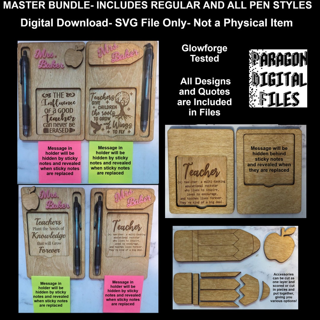 MASTER BUNDLE Teacher Quotes Sticky Note and Pen Holde Pencil Apple SVG ...