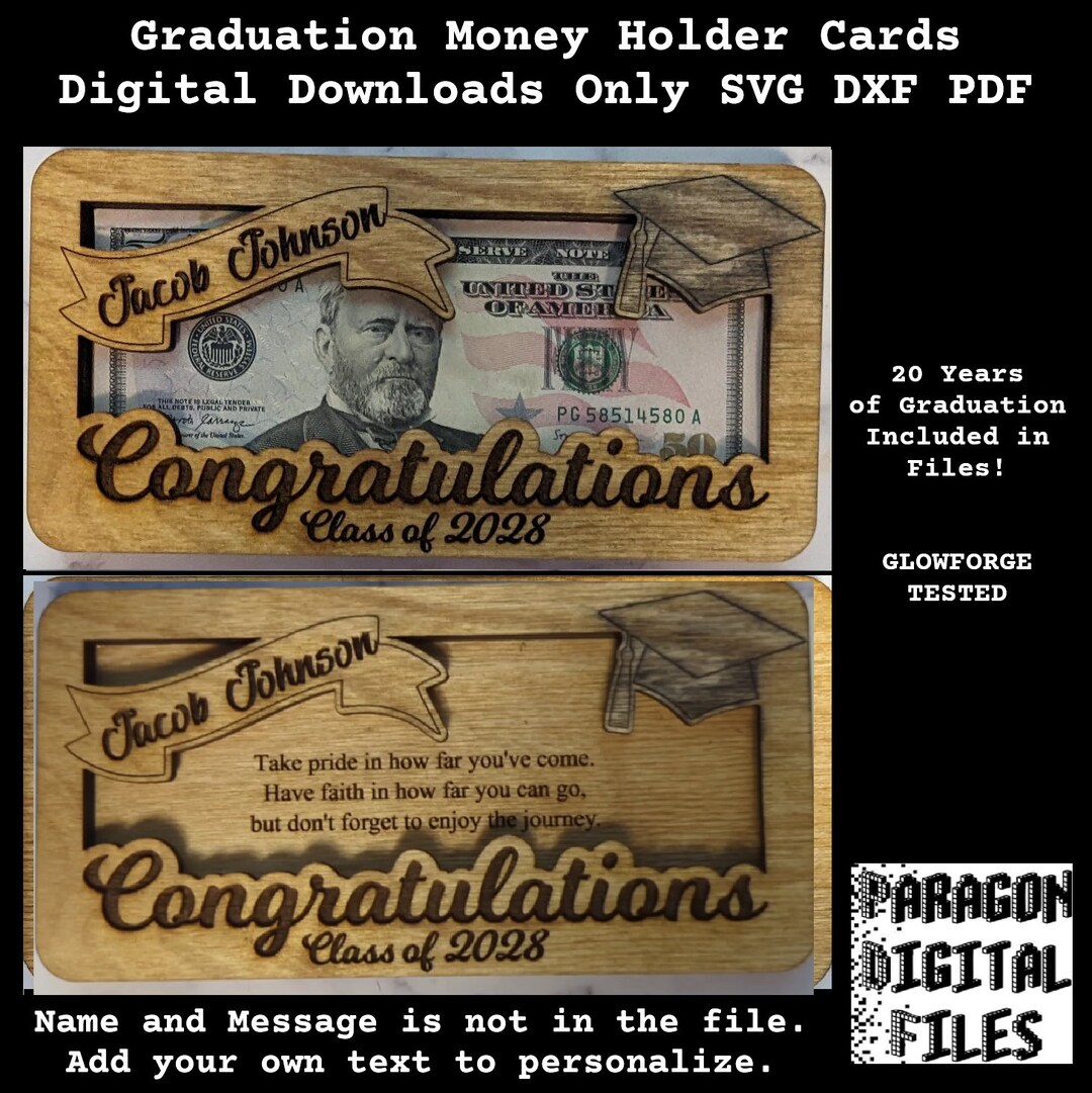 SVG Digital Download GRADUATION Money Holder Card Template Glowforge ...