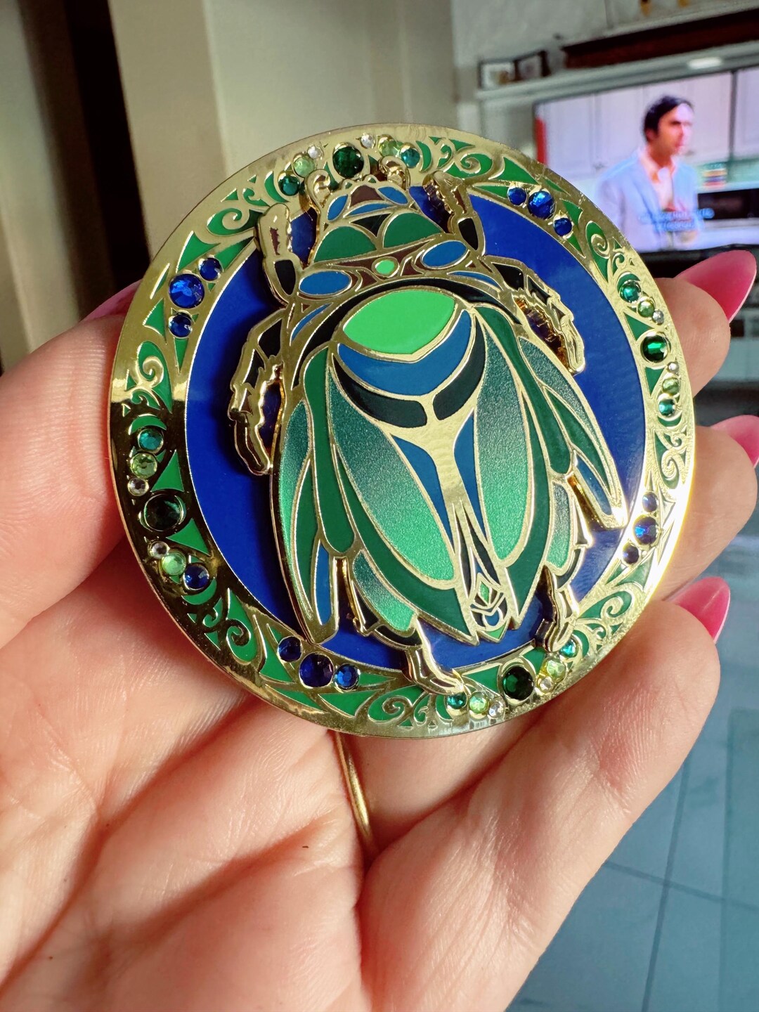Beetle / Scarab With Rhinestones Enamel Phone Grip Pin Design - Etsy