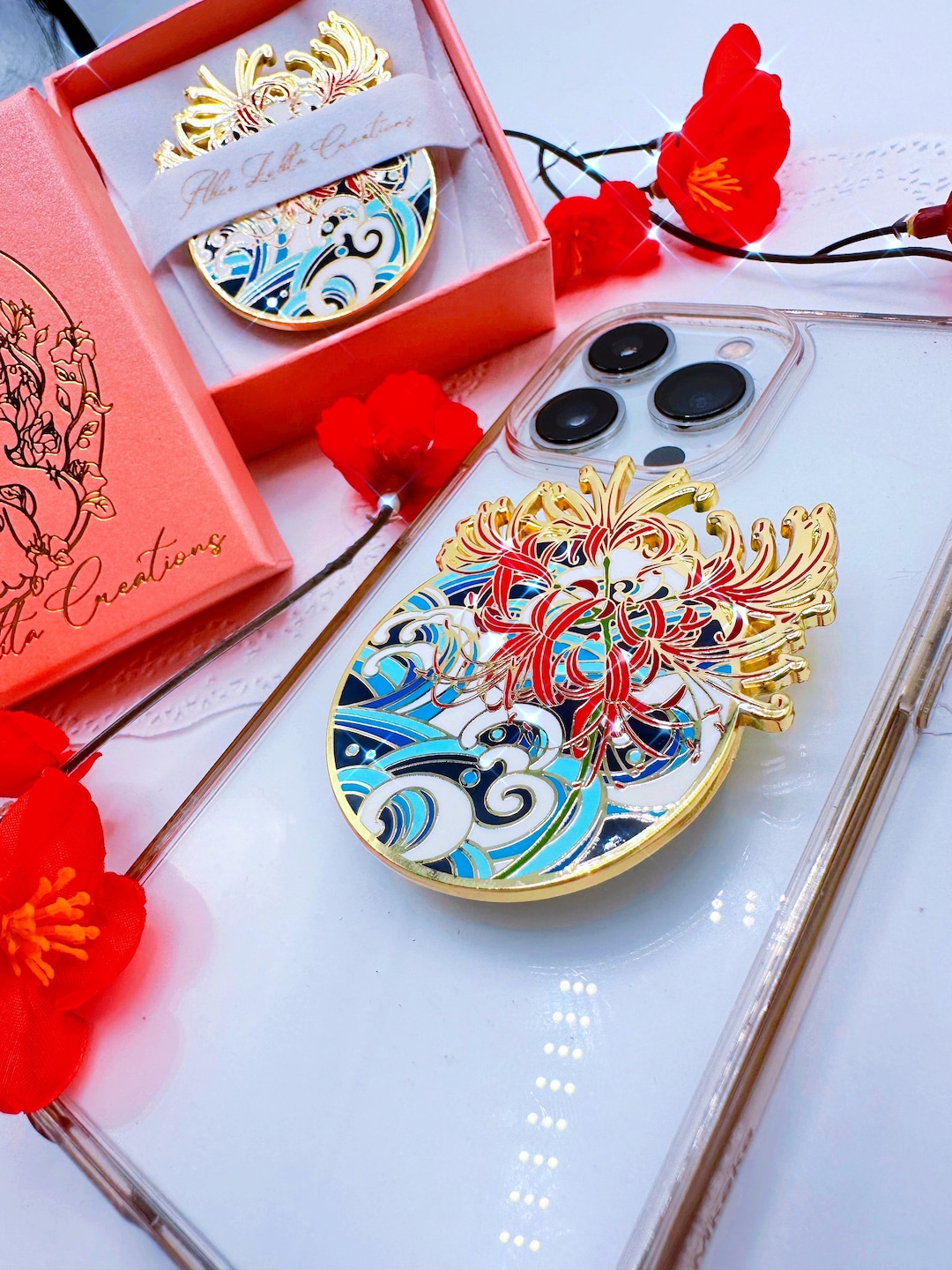 Enamel Pin Phone Holder Original Design With Traditional Japanes Waves ...