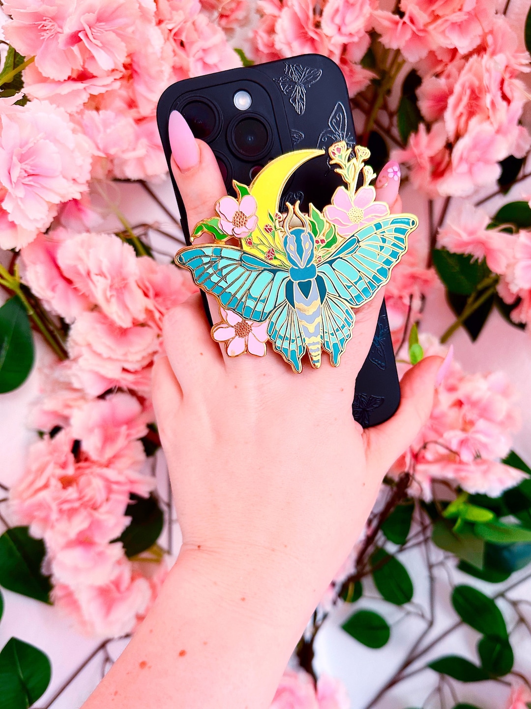 Enamel Pin Moon Moth Butterfly Phone Holder Accessory Gold Plated - Etsy