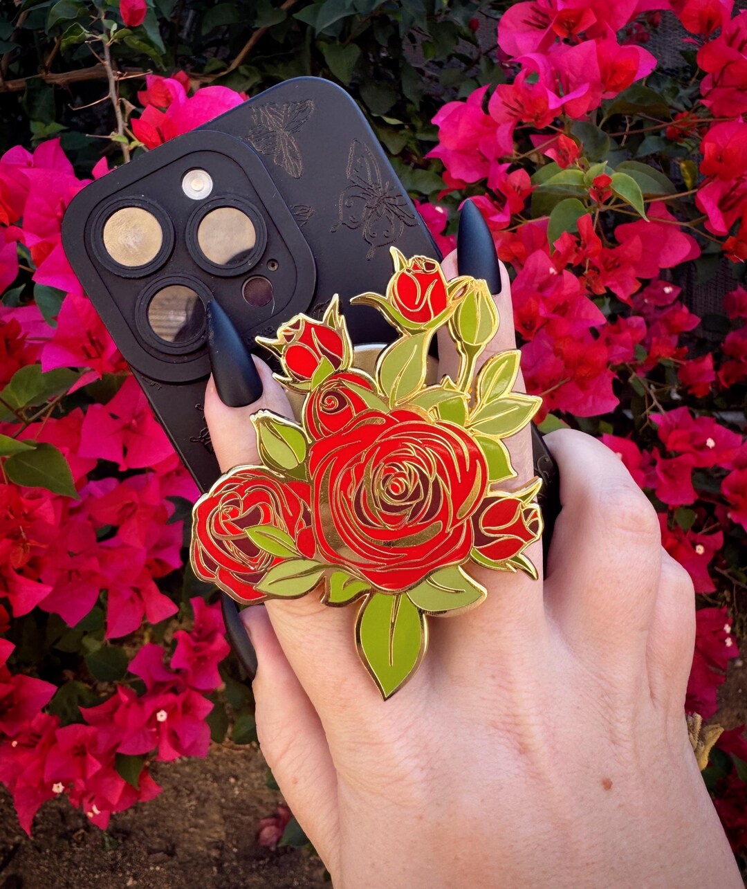 Enamel Pin Red Roses Phone Holder Accessory Gold Plated - Etsy