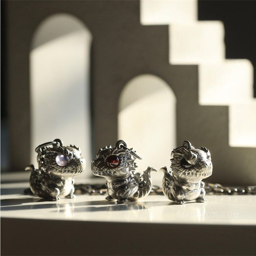 Mini Godzilla Sterling Silver Pendant Necklace Cute Monster Gemstone ...