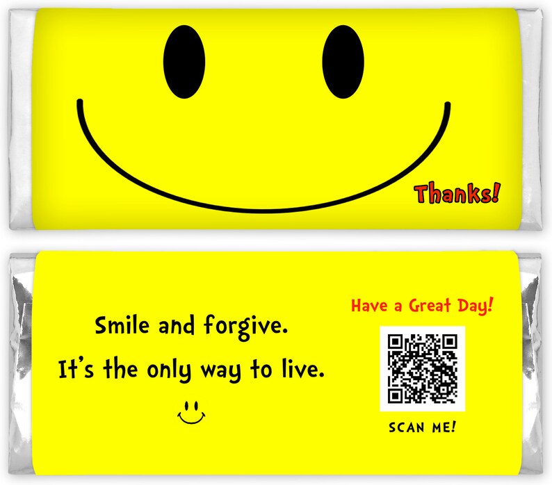 Thank You Candy Bar Wrapper With QR Code Song, Smile Candy Wrapper ...