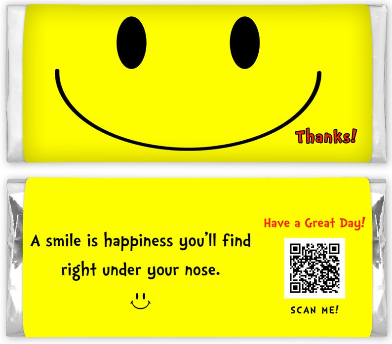 Thank You Candy Bar Wrapper With QR Code Song, Smile Candy Wrapper ...