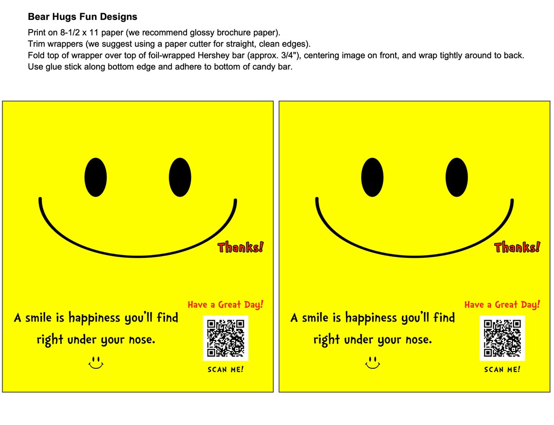 Thank You Candy Bar Wrapper with QR Code Song Smile Candy | Etsy