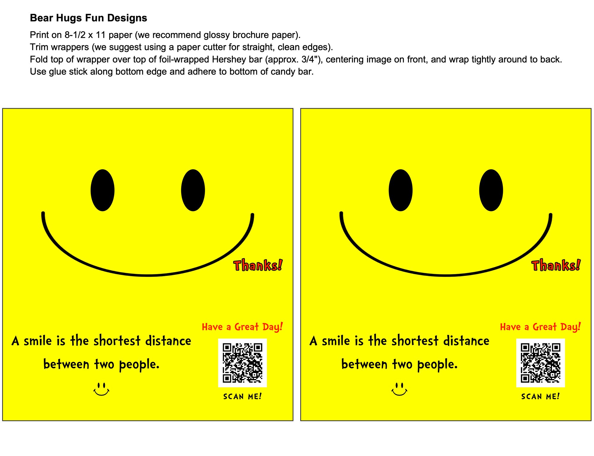 Thank You Candy Bar Wrapper With QR Code Song, Smile Candy Wrapper ...