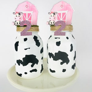 COW FIRST BIRTHDAY Centerpieces Cow Mason Jar Boy Farm Party Cow First ...