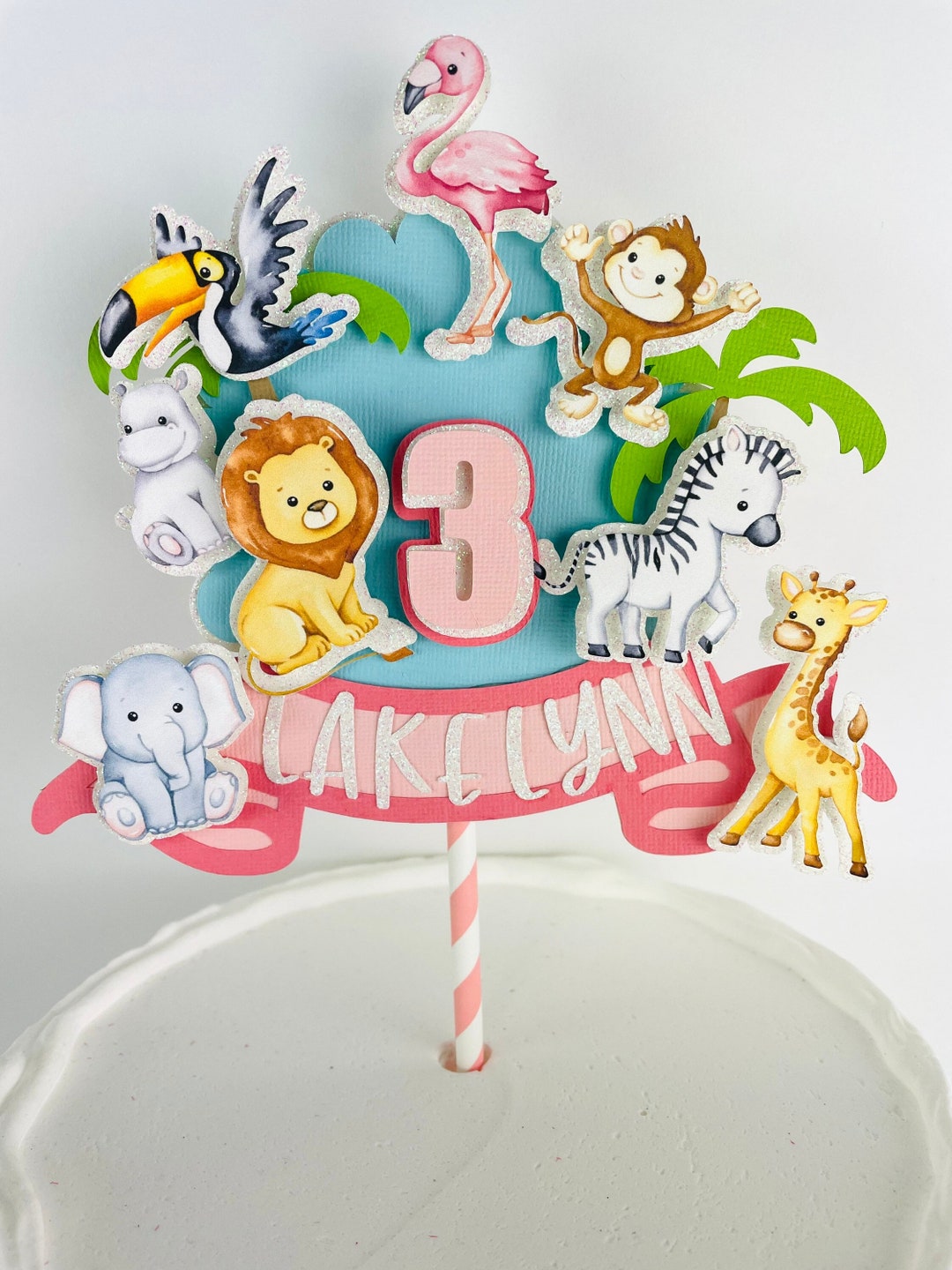 SAFARI CAKE TOPPER Girl Jungle Theme Cake Topper Animal Cake Topper ...